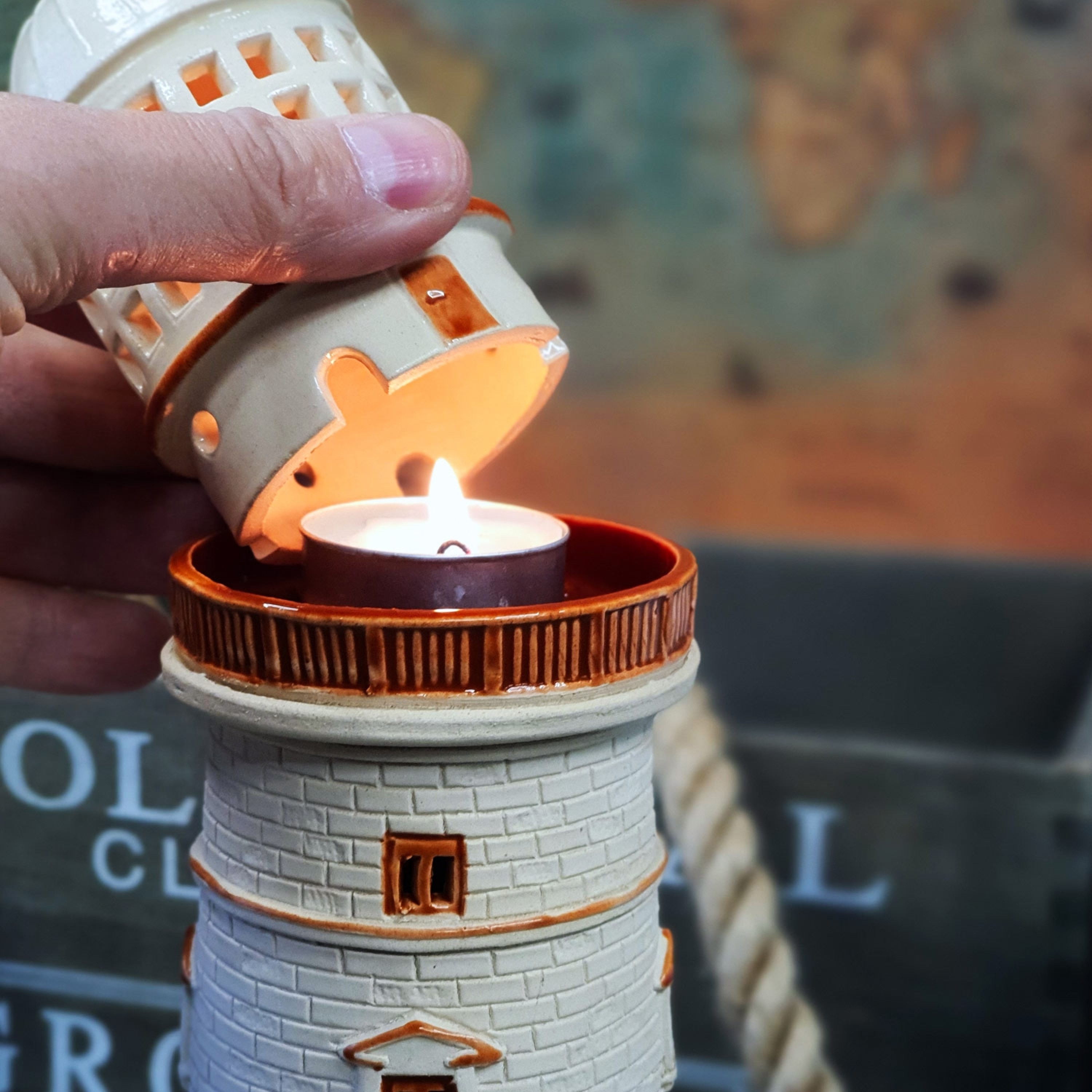 Hand made ceramic lighthouse candle holder Kliersoneskyi