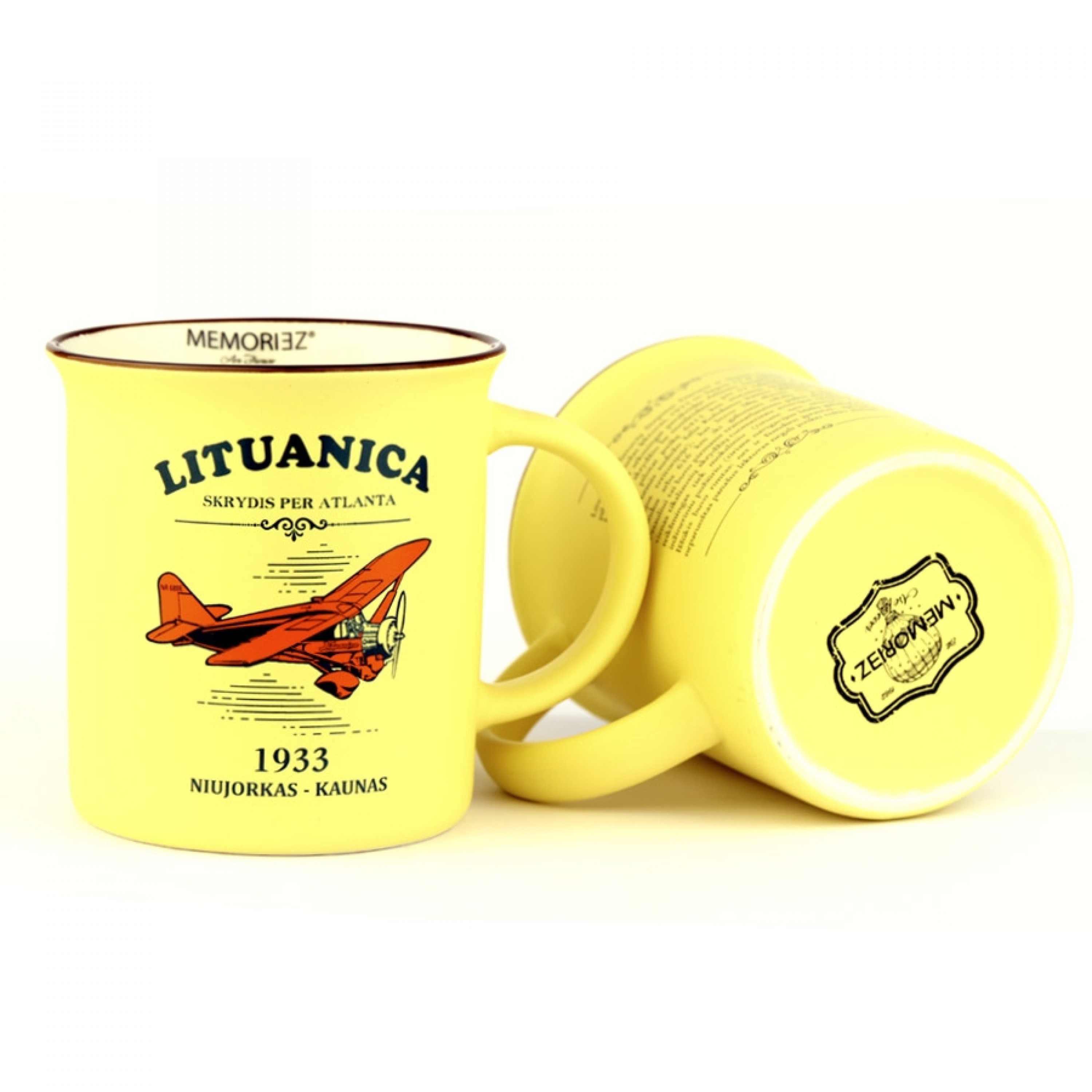 Yellow "Lituanica" cup with story, price | Citysouvenirs.lt
